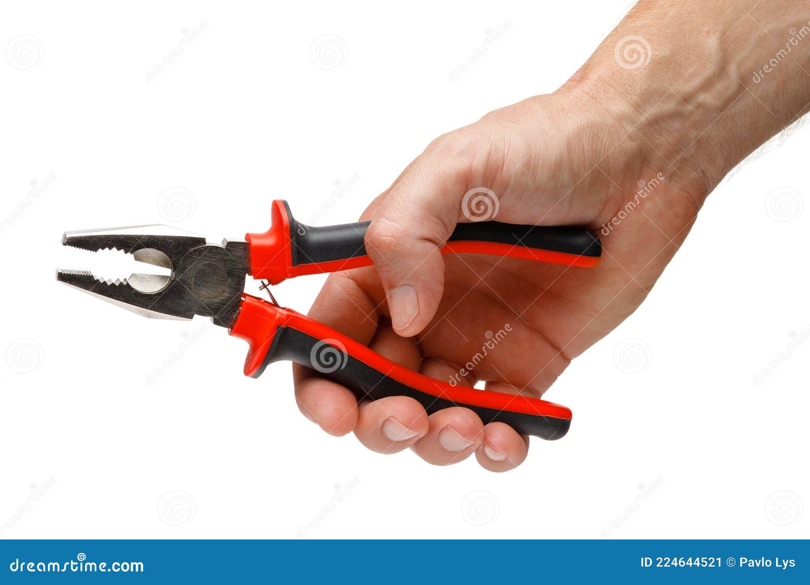 Pliers Tool in Hand on White Isolate Background Stock Image - Image of ...