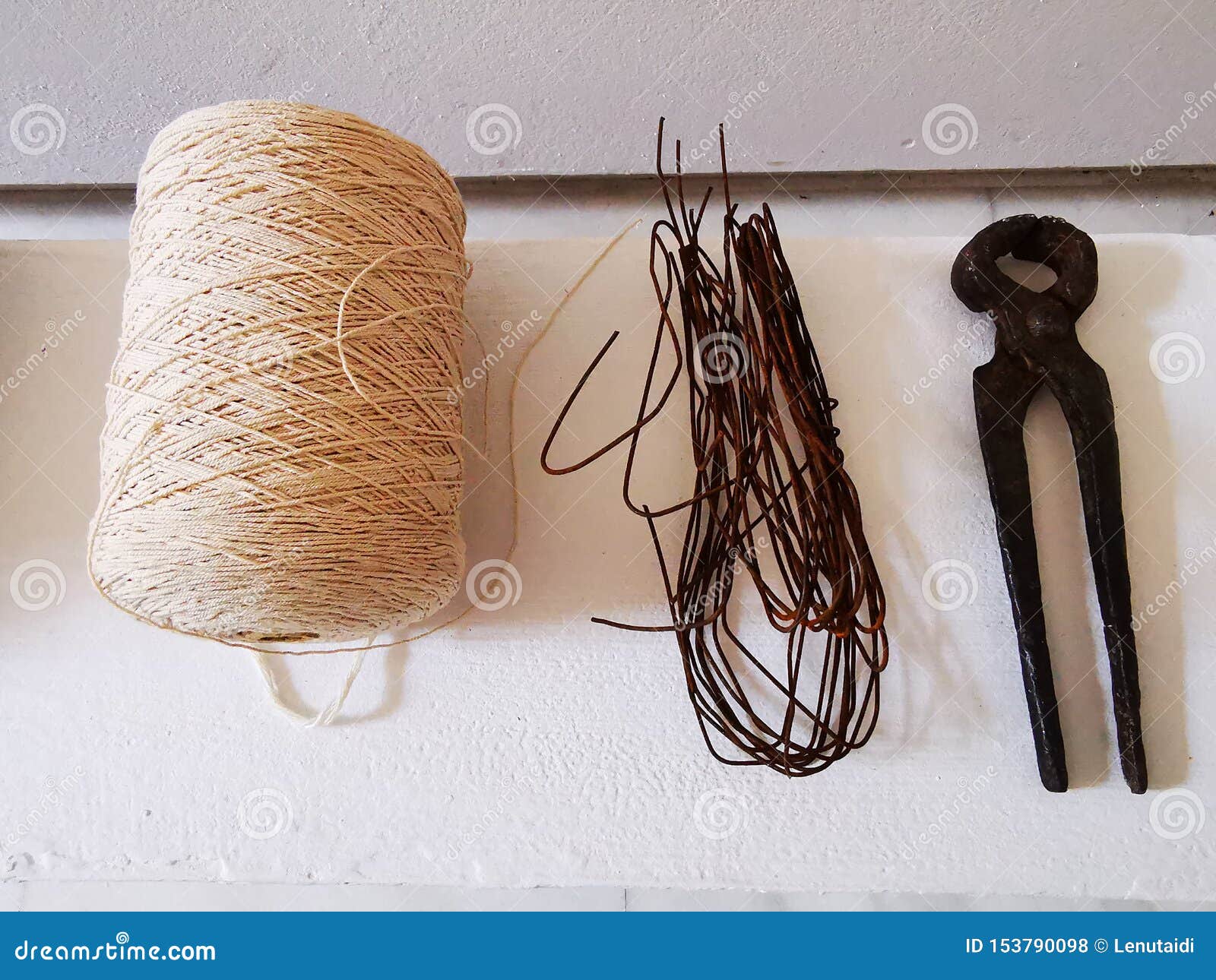 Pliers, Wire and Roll of Thread Stock Photo - Image of objects, wire ...