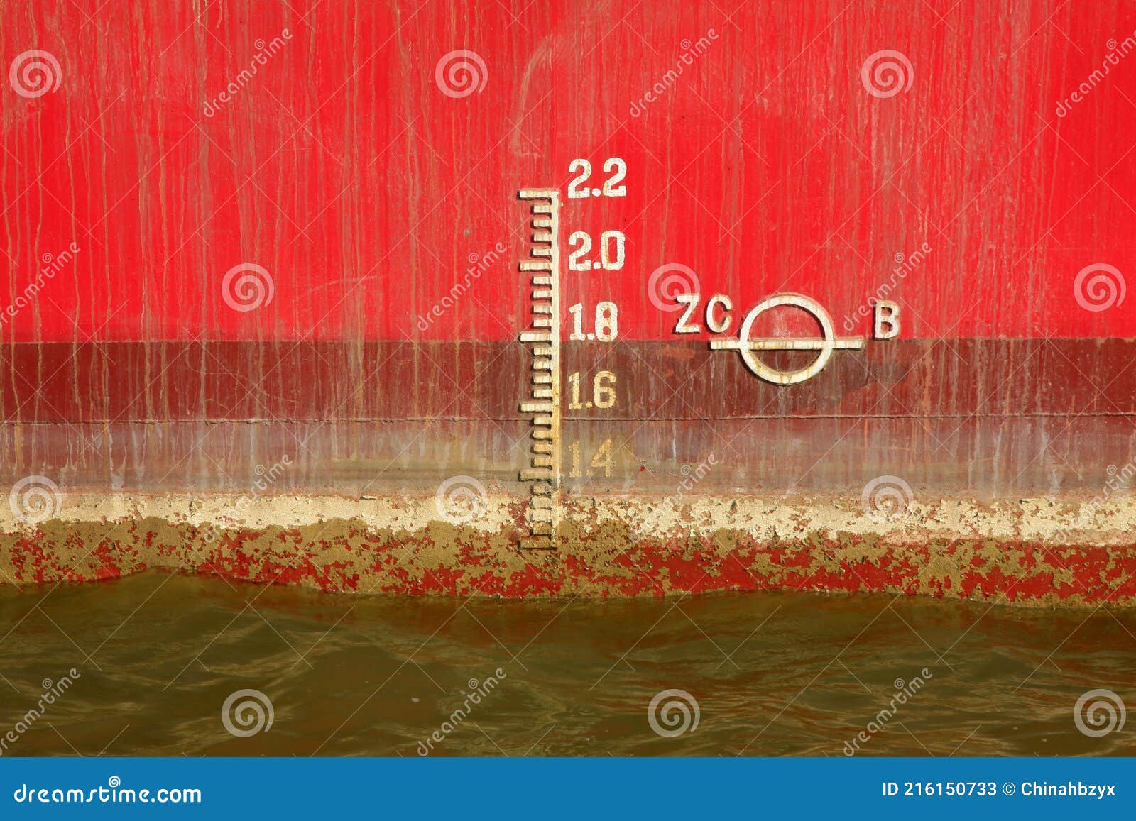 Plimsoll Mark On Blue Rustproof Steel Hull Surface Of Large Vessel With ...