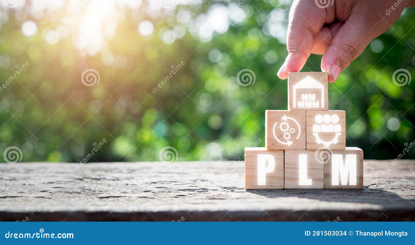 Hand Holding Wooden Block with Product Lifecycle Management Icon on ...