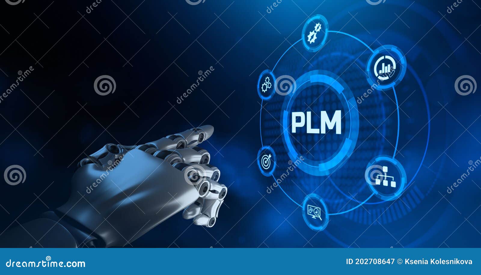 PLM Product Lifecycle Management System Technology Concept. Robotic Arm ...