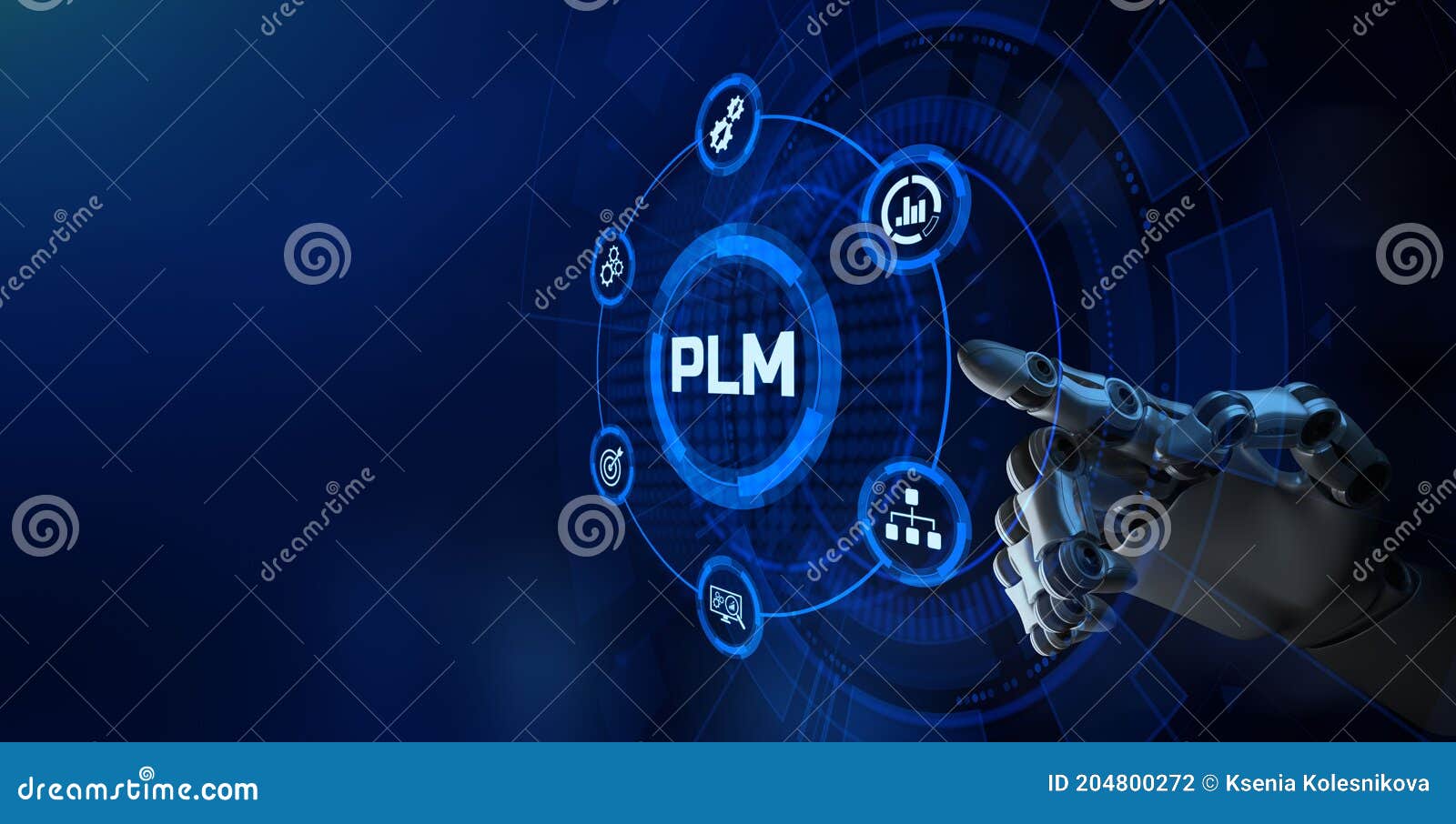 PLM Product Lifecycle Management System Technology Concept. Robotic Arm ...