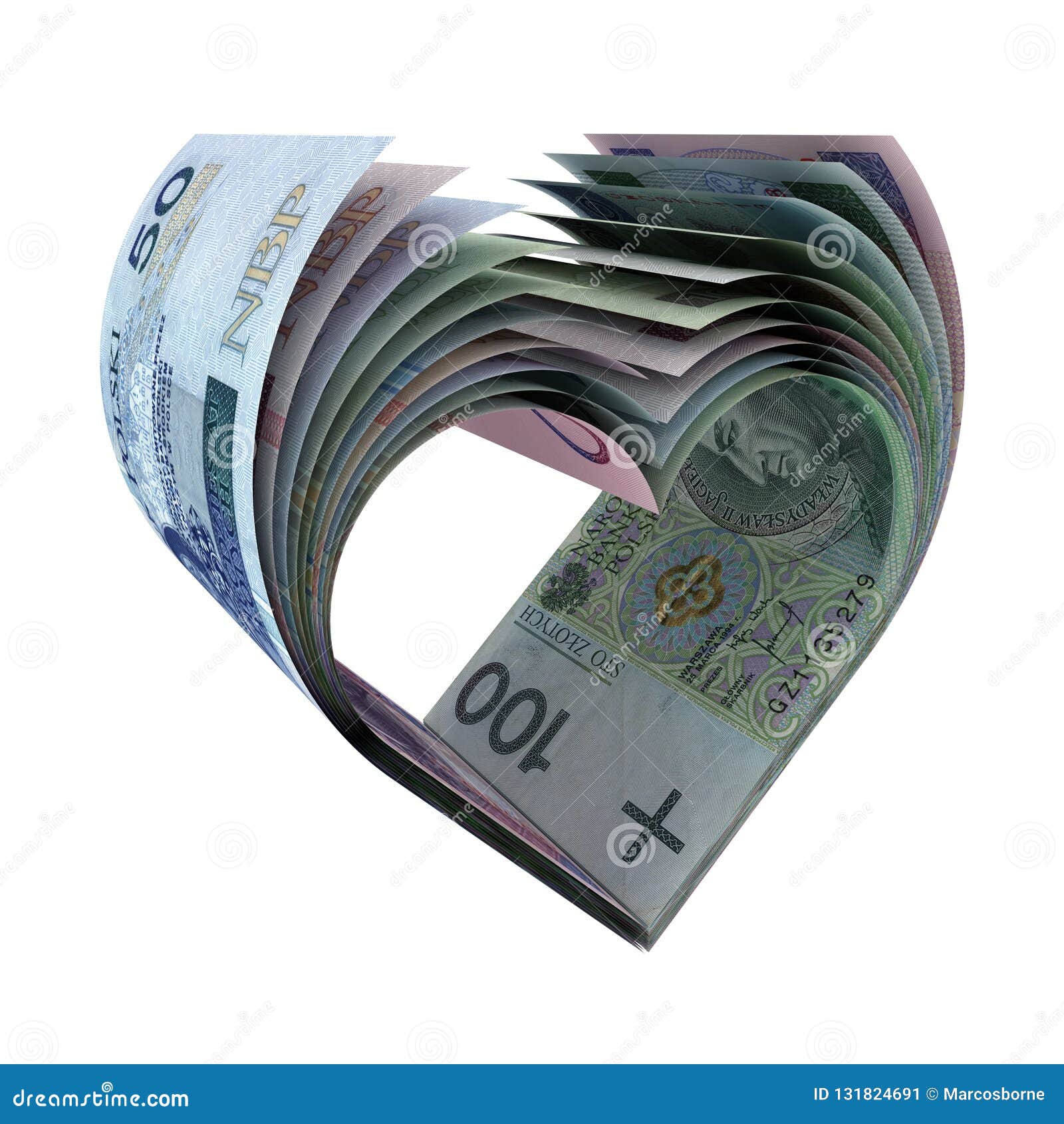 PLN Notes in a Heart Shape stock illustration. Illustration of account ...