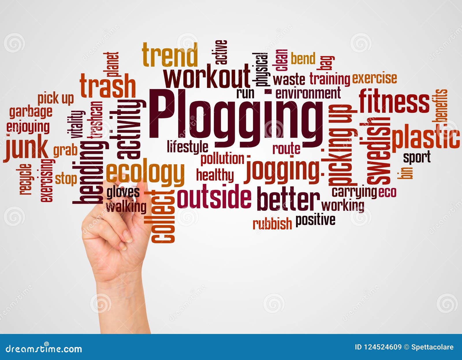 Plogging Word Cloud and Hand with Marker Concept Stock Illustration ...