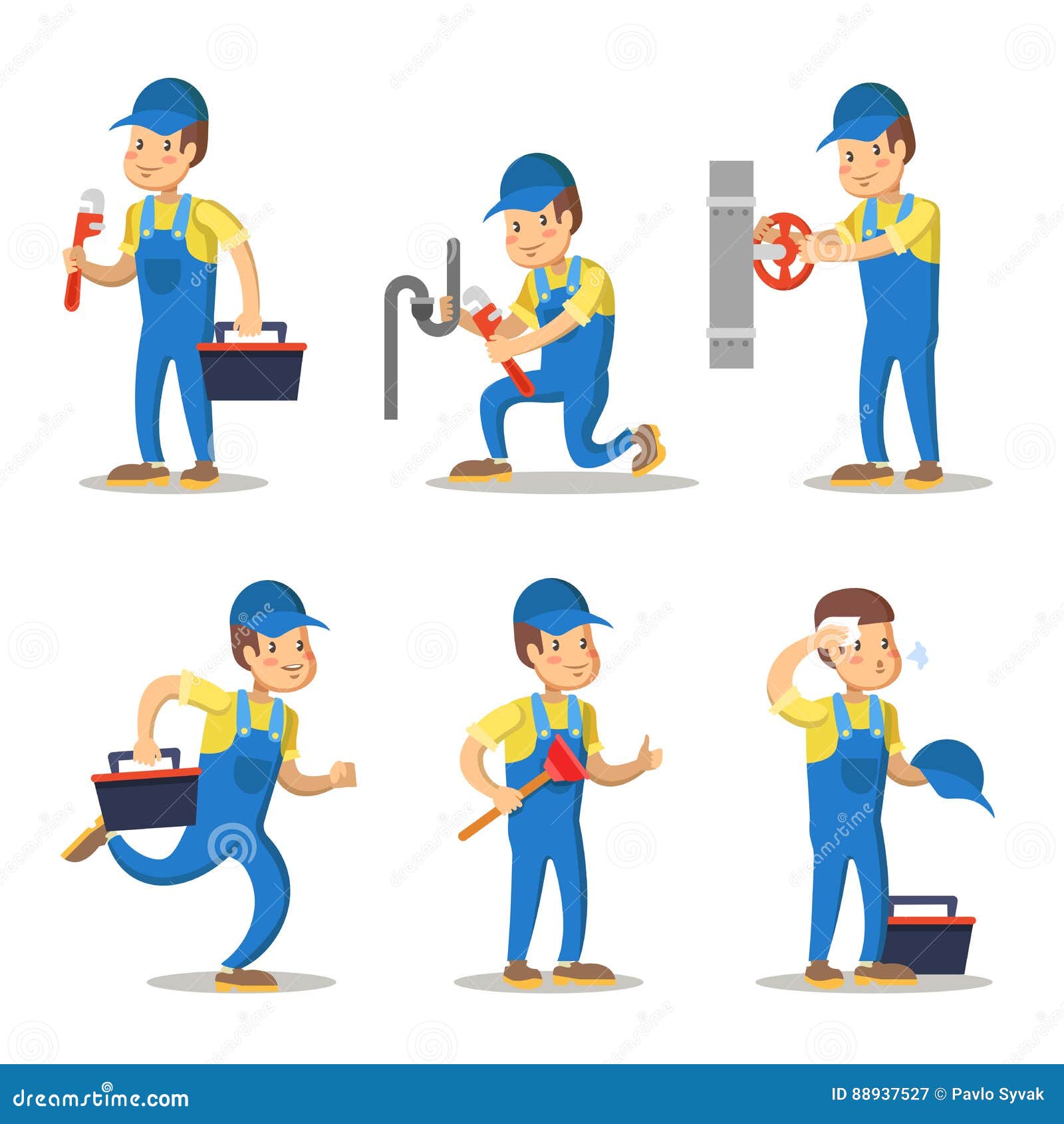Plombier Cartoon Character Set Illustration de Vecteur - Illustration ...