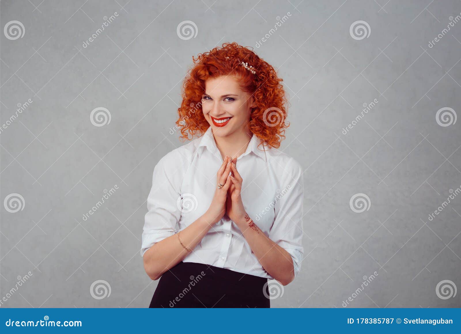 Portrait Of Sneaky Scheming Little Girl In Denim Overalls Thinking Over ...