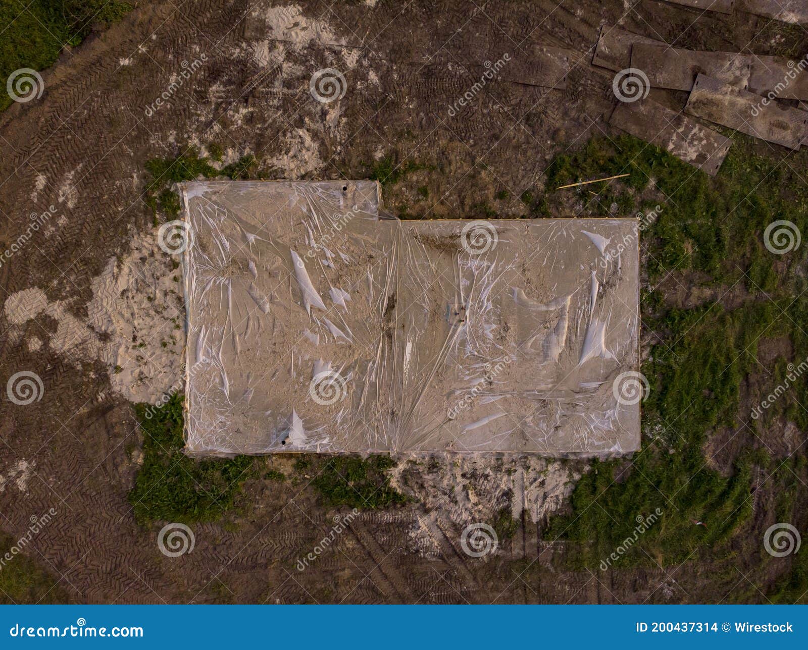 Packed Concrete Foundation Prepared for Next Step of Stock Photo ...