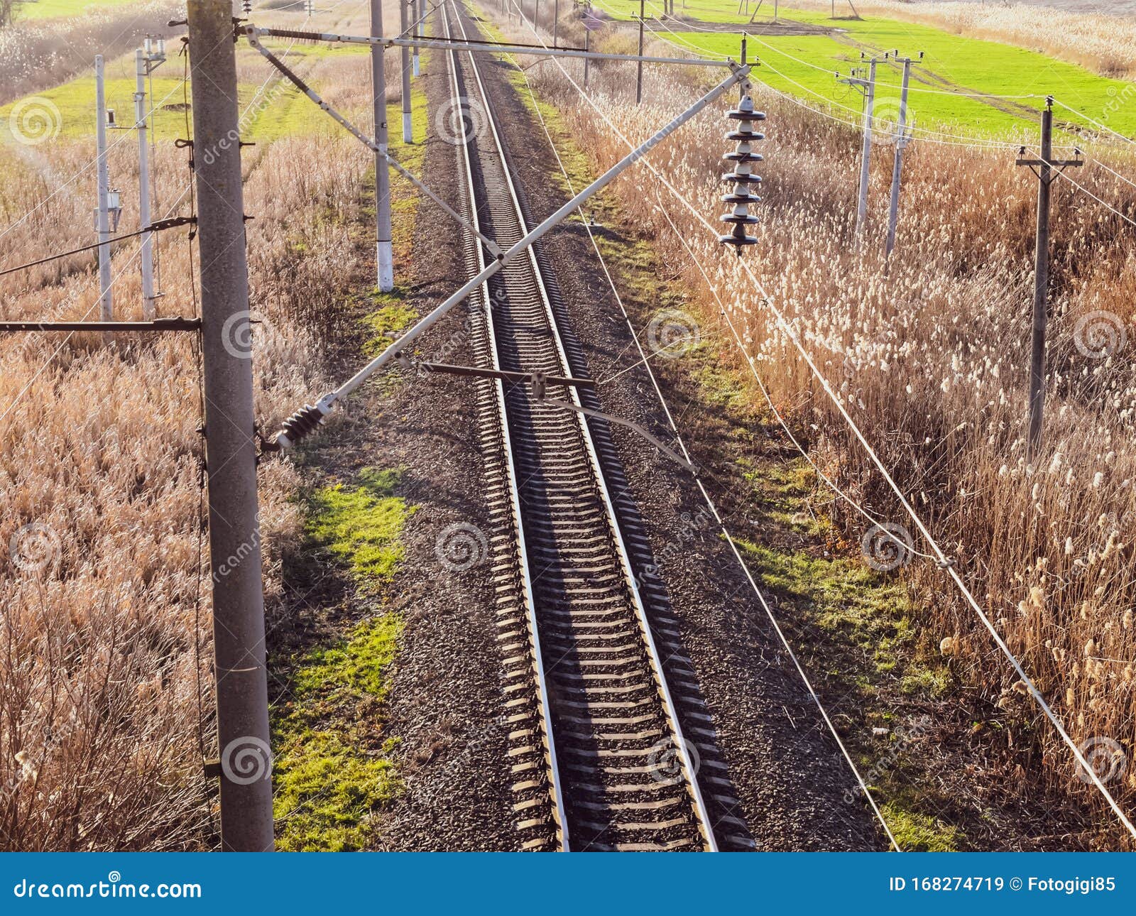 Plot Railway. Top View On The Rails. High-voltage Lines For Electric ...