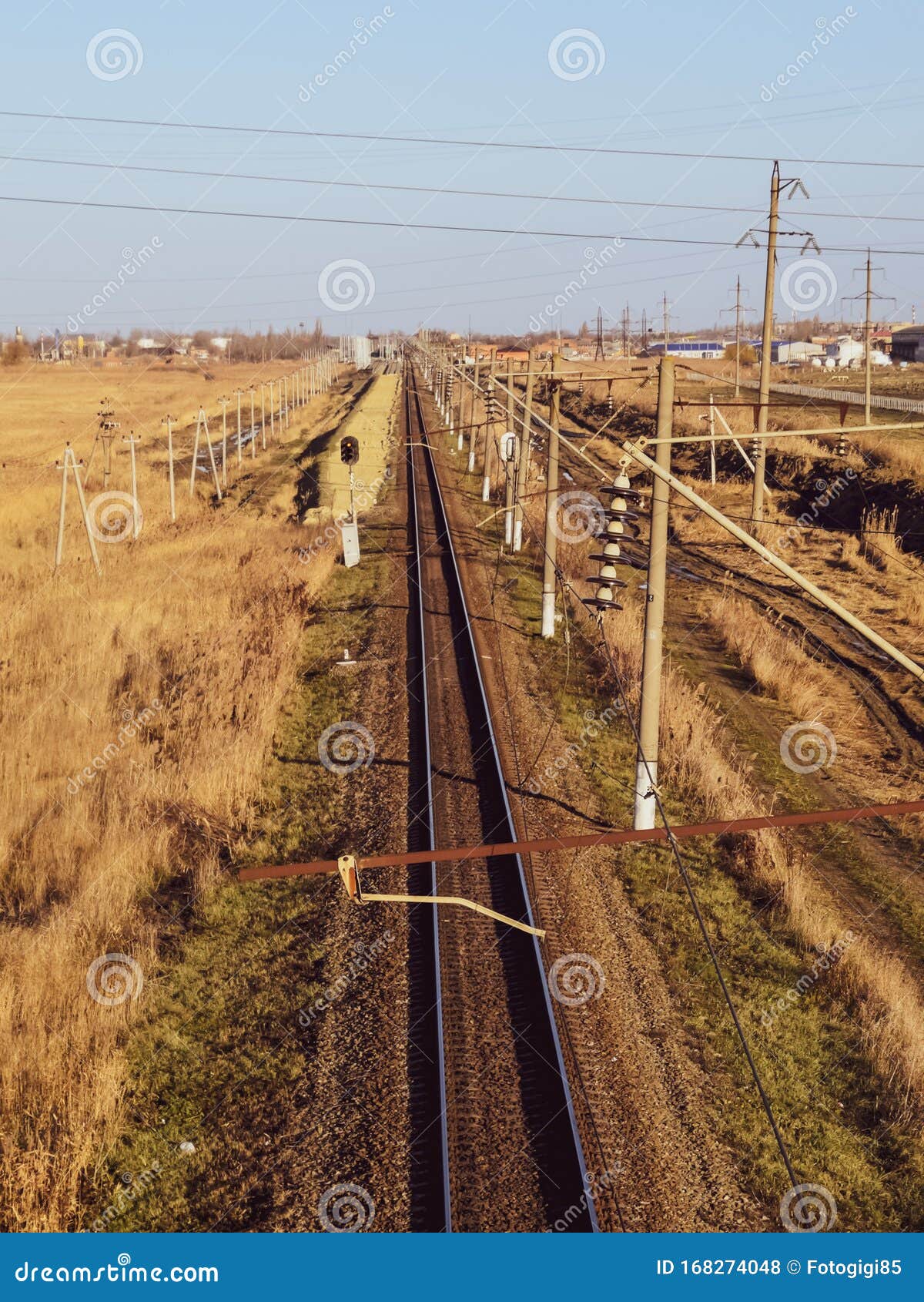 Plot Railway. Top View on the Rails. High-voltage Lines for Electric ...