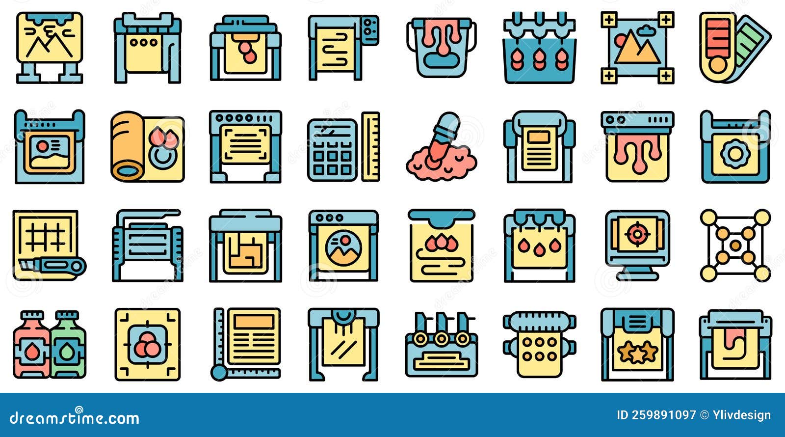Plotter Icons Set Vector Flat Stock Vector - Illustration of computer ...