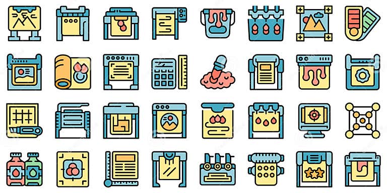 Plotter Icons Set Vector Flat Stock Vector - Illustration of computer ...