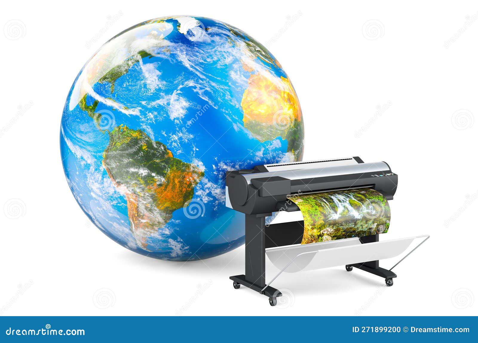 Plotter, Large Format Inkjet Printer with Earth Globe, 3D Rendering ...