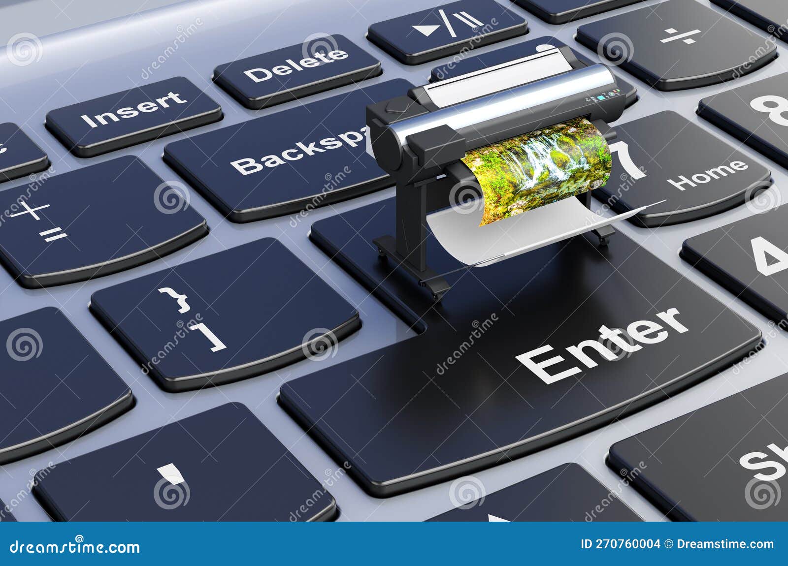 Plotter, Large Format Inkjet Printer on Laptop Keyboard, 3D Stock ...