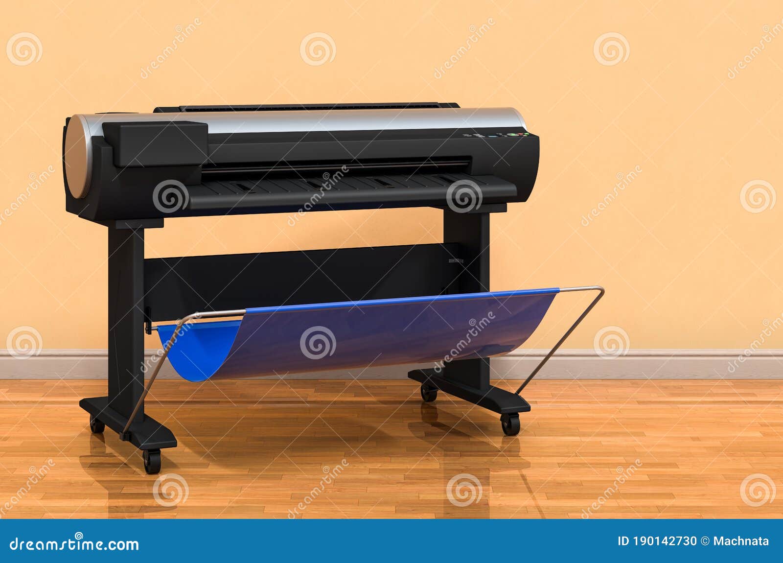 Plotter, Large Format Inkjet Printer in Room Near Wall, 3D Rendering ...