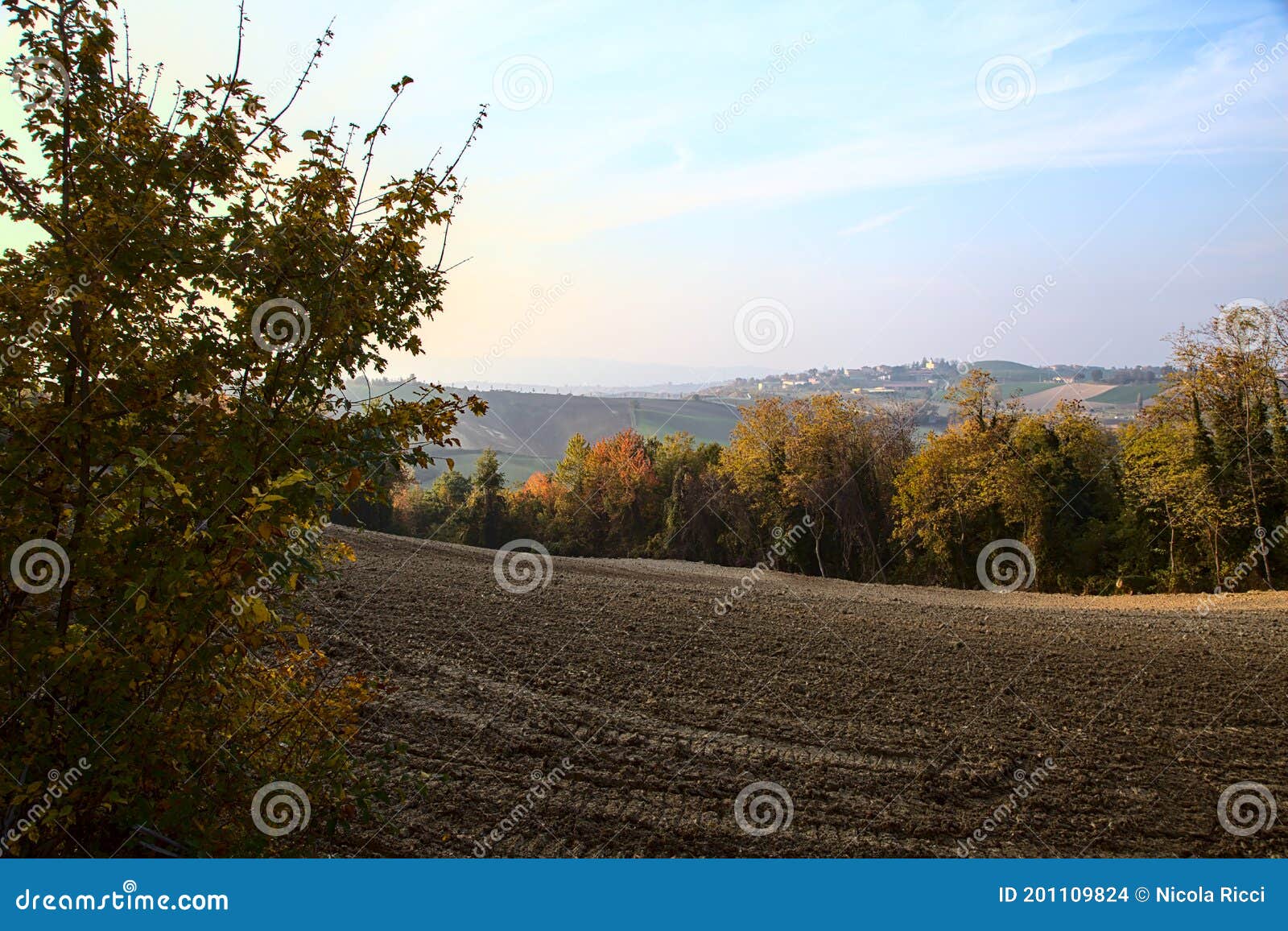 Ploughed Field on a Hill at Sunset in Autumn Stock Photo - Image of ...