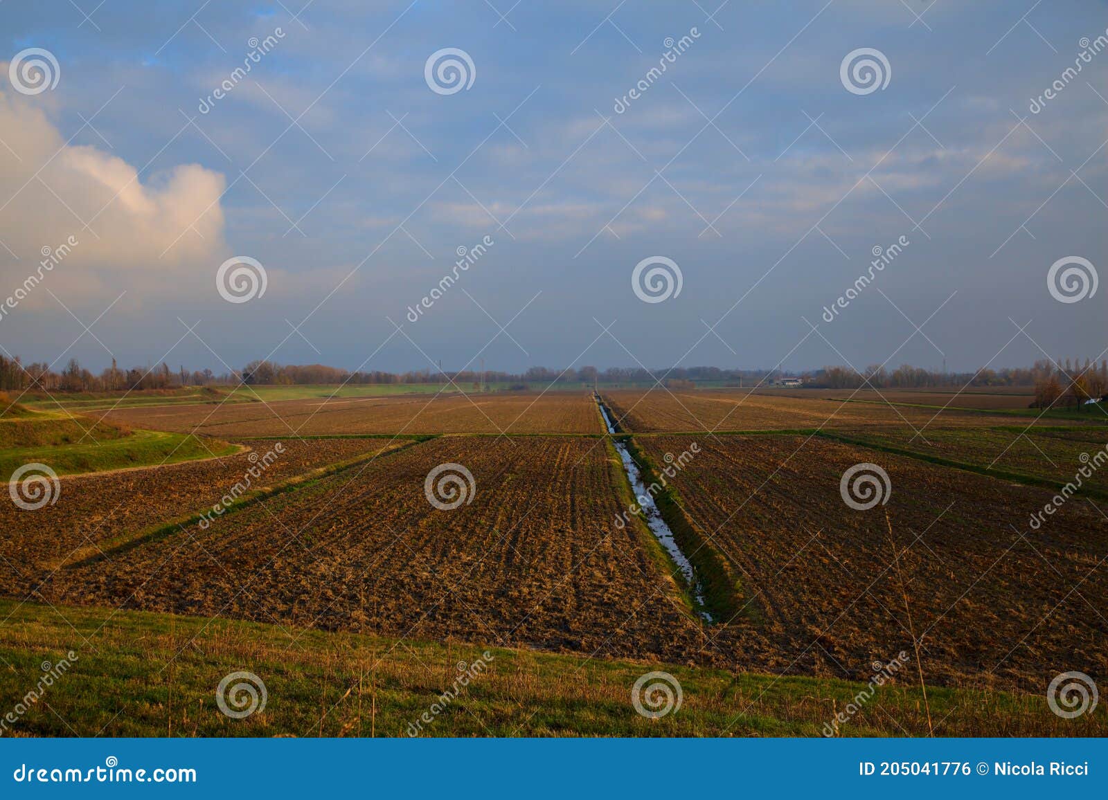 Ploughed Field with a Stream of Water at Sunset in Autumn Stock Photo ...
