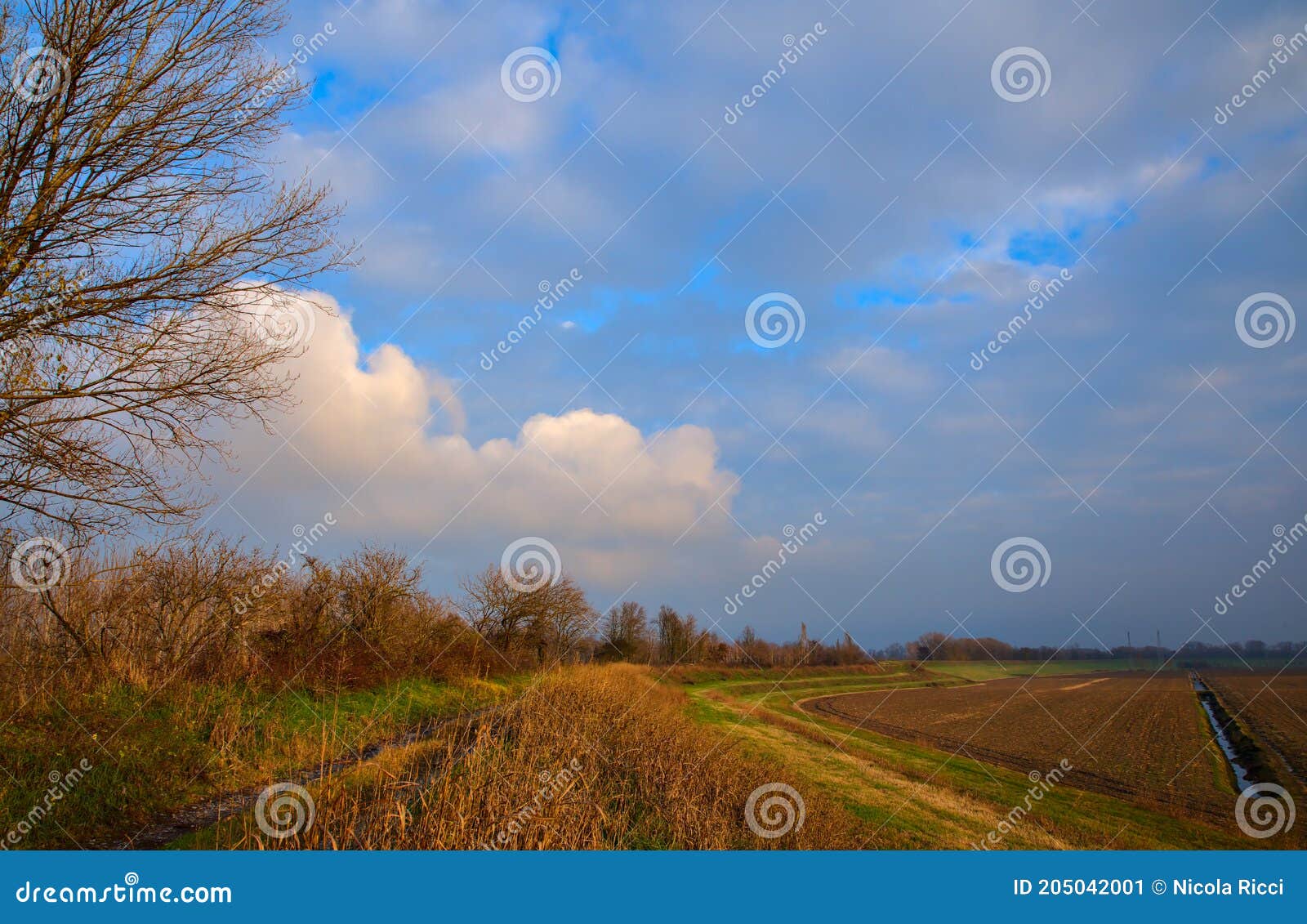 Ploughed Field with a Stream of Water at Sunset in Autumn Stock Image ...