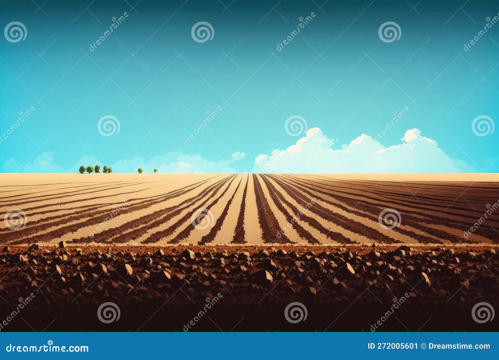 A Plowed Field with a Clear Sky in the Background Stock Illustration ...