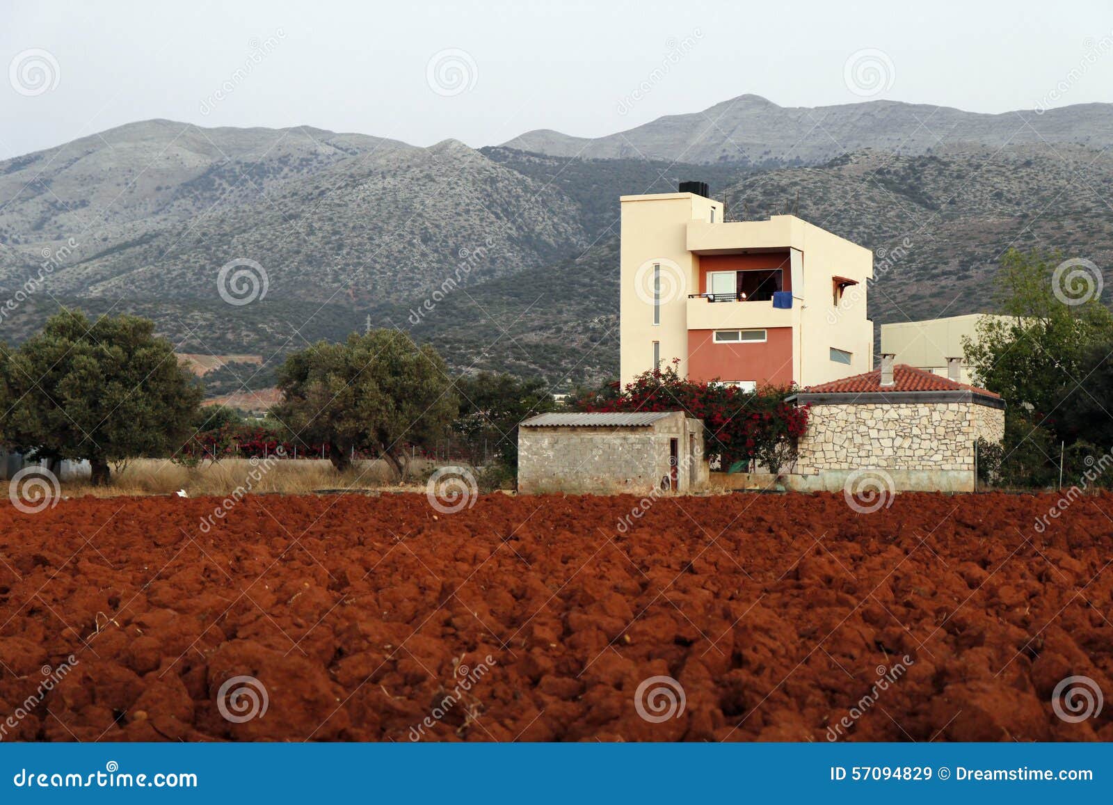 Plowed Field with Red Soil. Crete, Greece Stock Image - Image of summer ...