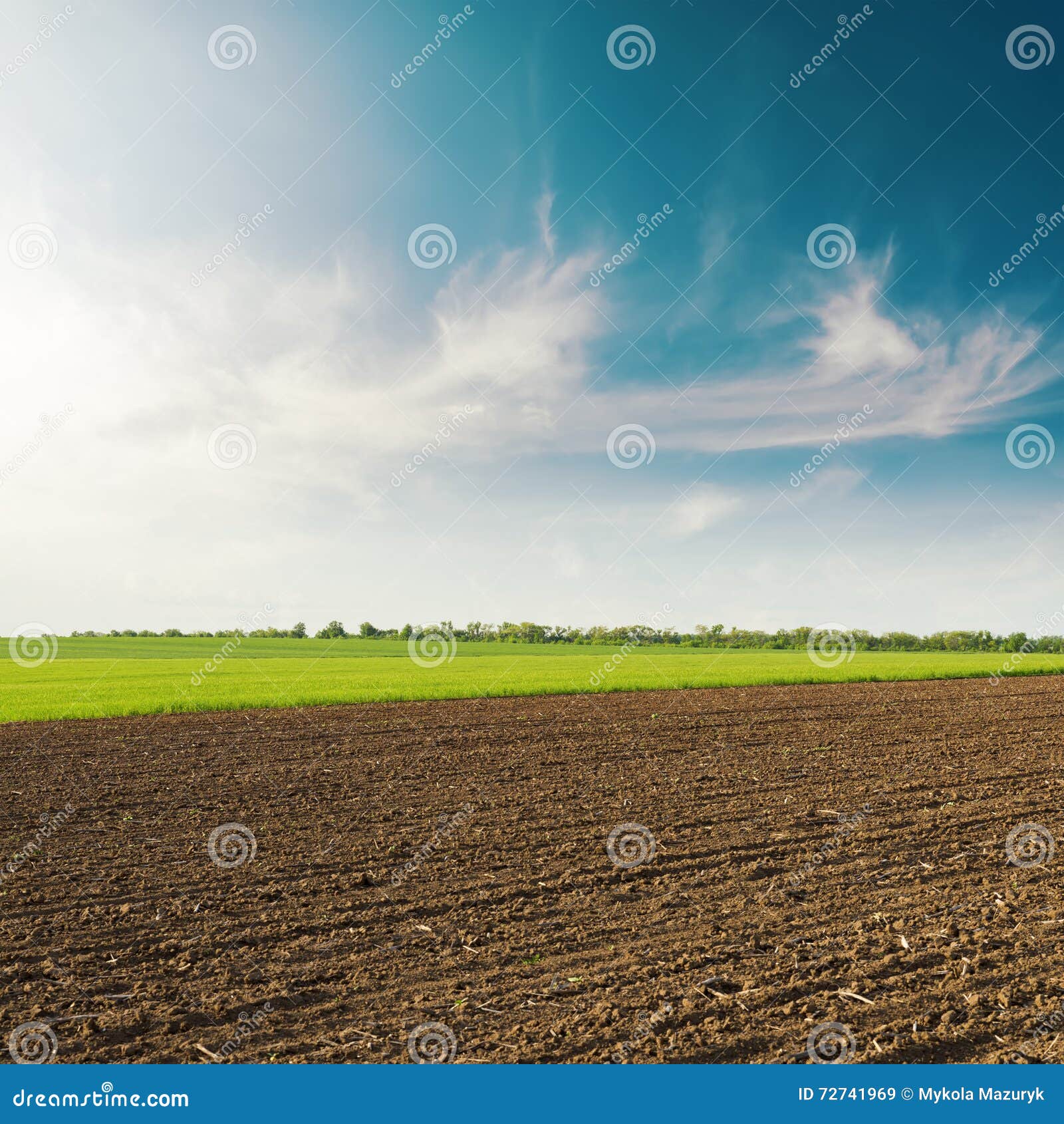 Plowed Field in Spring Clouds in Blue Sky on Sunset Stock Image - Image ...