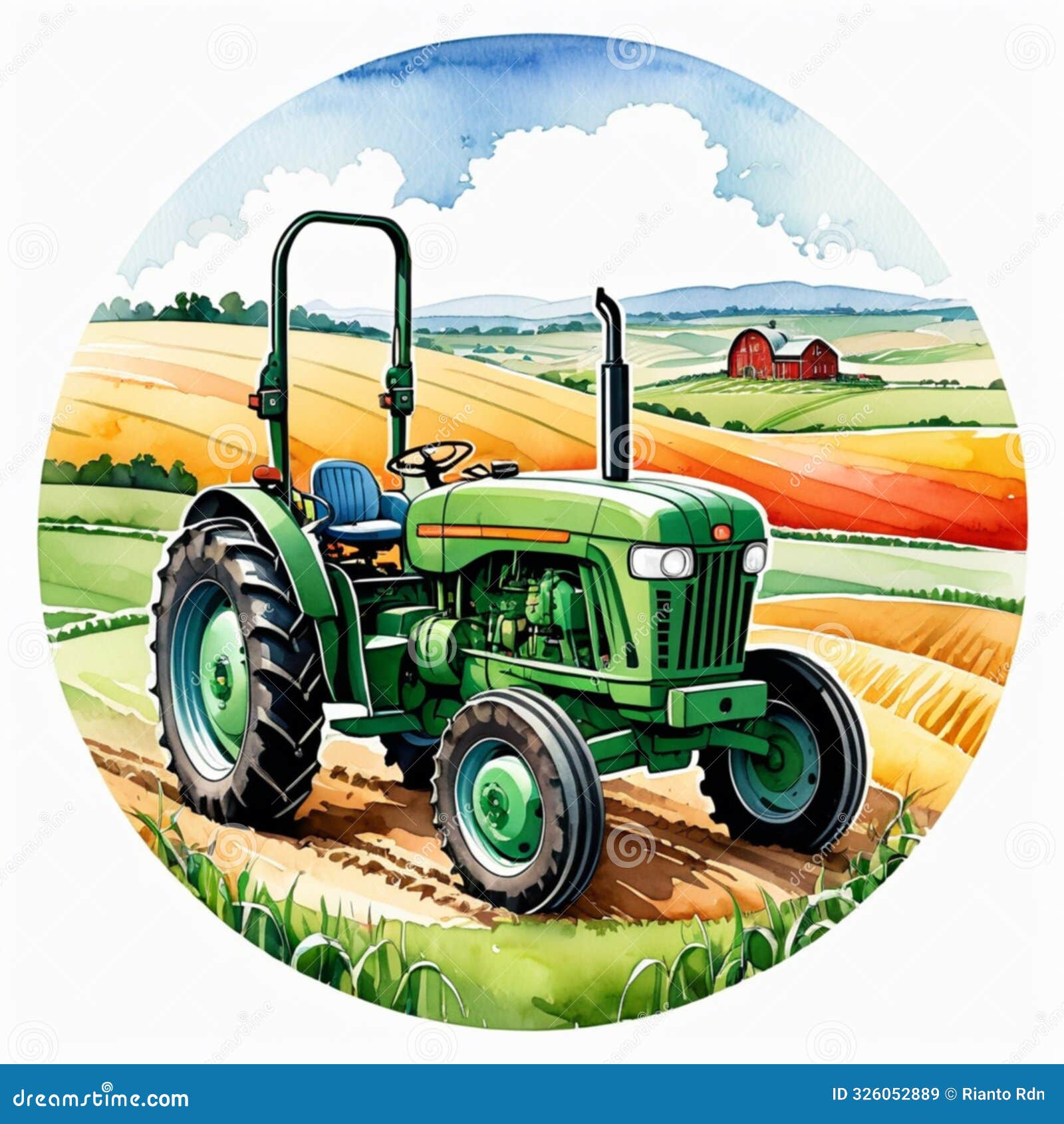 Plowing Progress: Tractor in Circular Border Stock Illustration ...