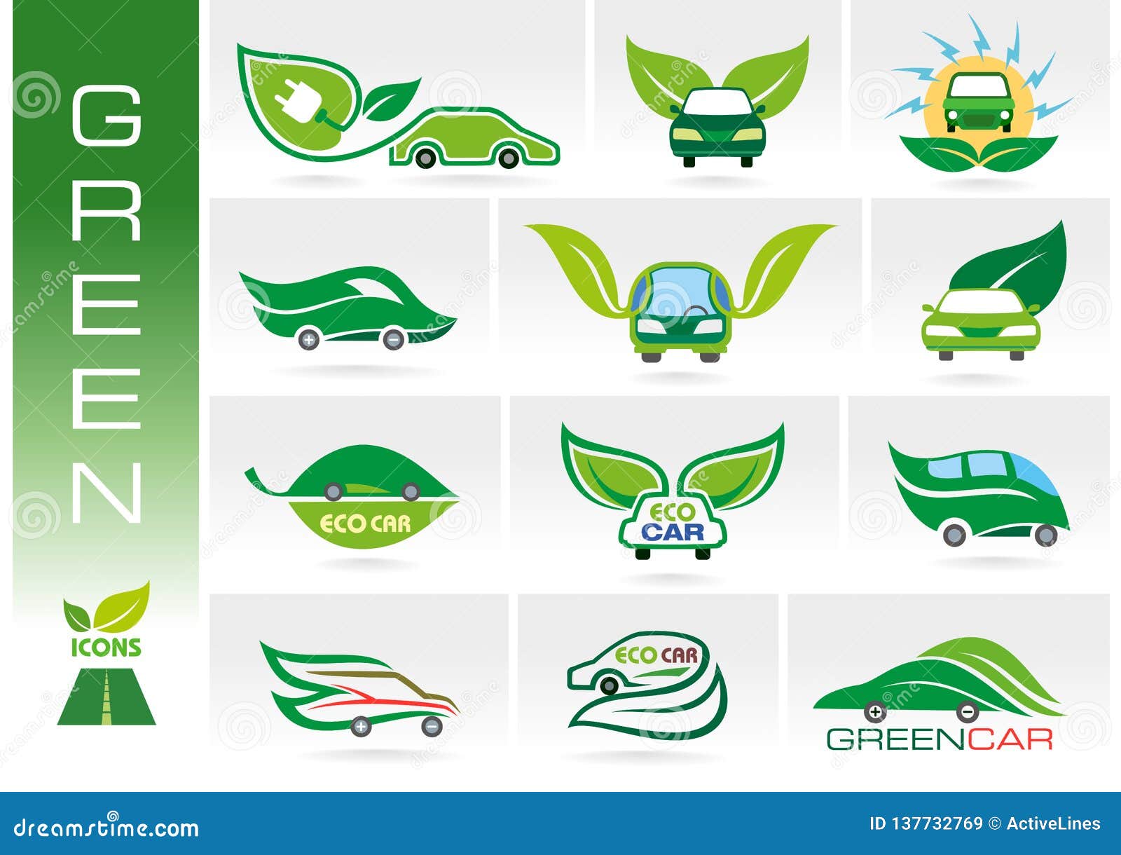 Green Eco Friendly Transportation Icons. Leaf Cars. Stock Vector ...