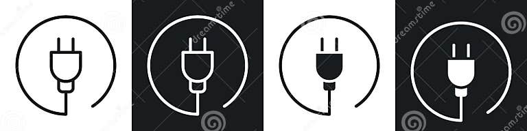 Plug with Cable Thin Line Icon Set Stock Vector - Illustration of ...