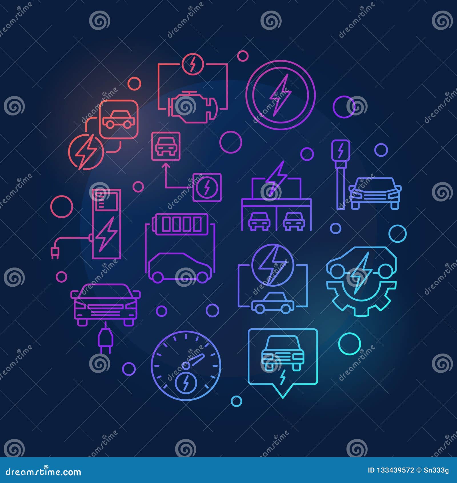 Plug-in EV Round Vector Modern Linear Illustration Stock Vector ...