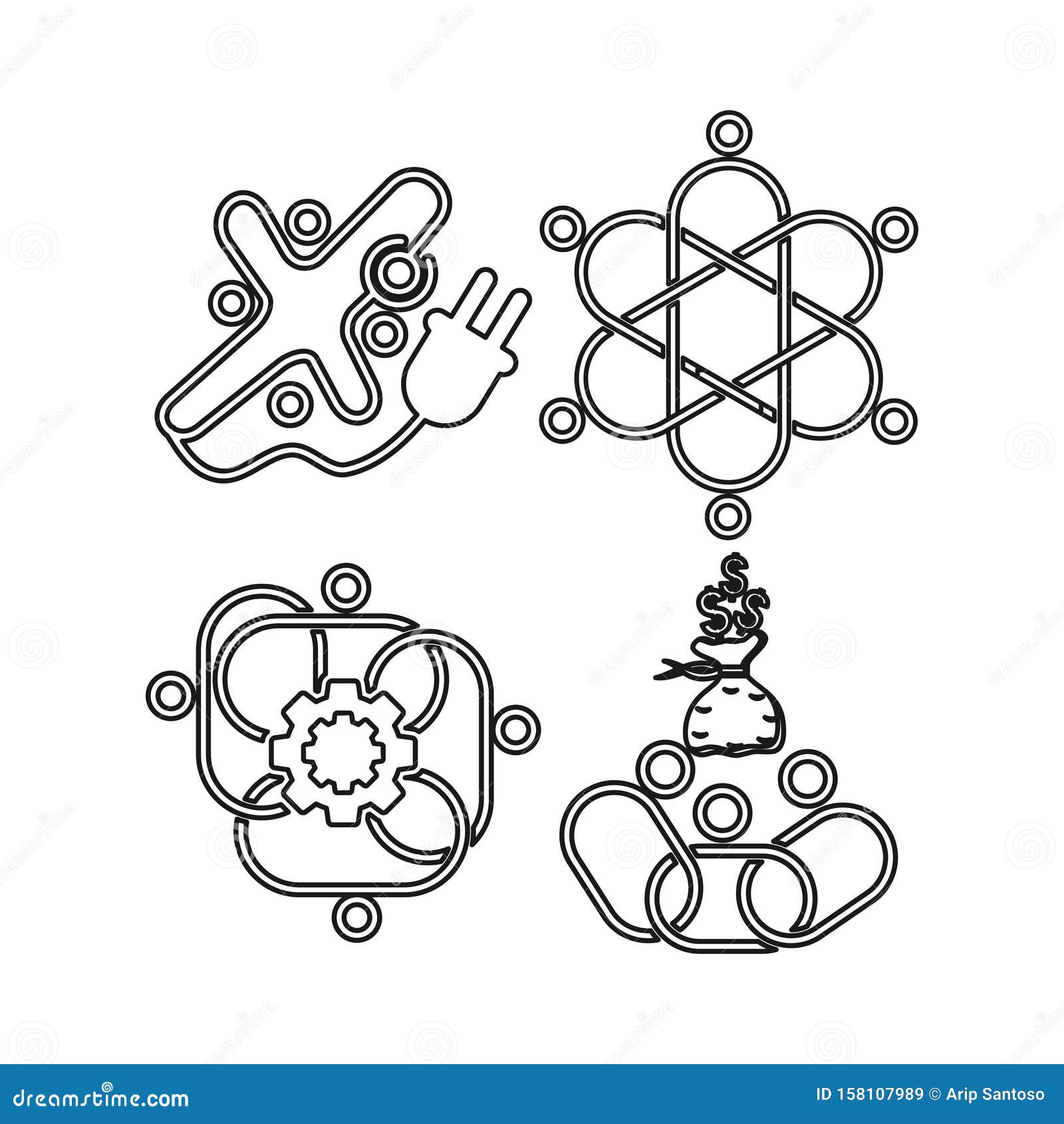 Plug Gear Money Commitment Teamwork Together Outline Logo Stock Vector ...