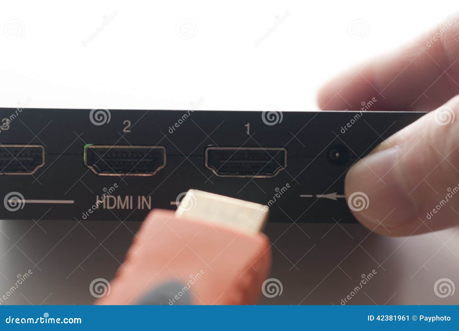 Plug in HDMI Cable of Device Stock Image - Image of hand, equipment ...