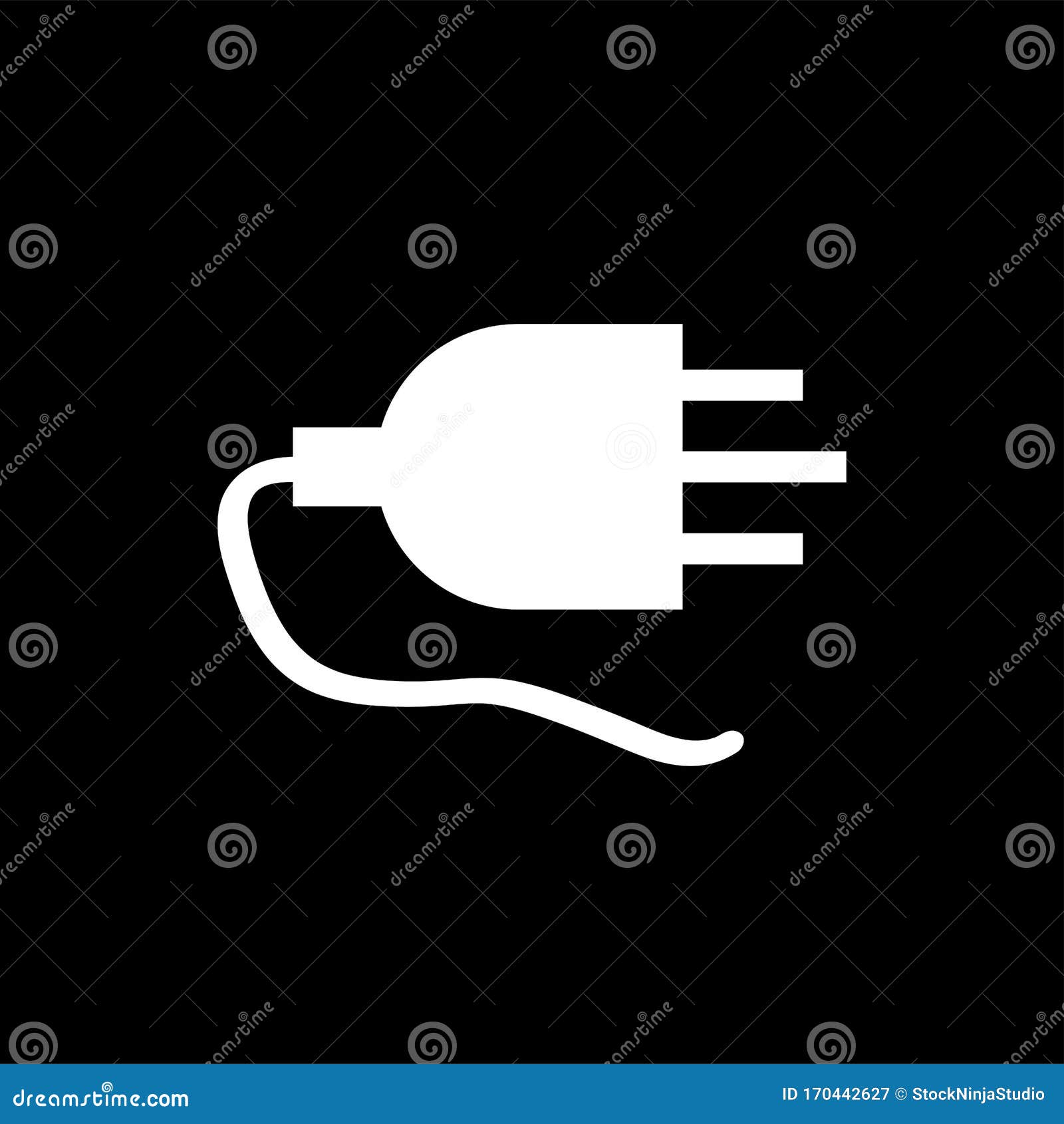 Plug Icon on Black Background. Black Flat Style Vector Illustration ...