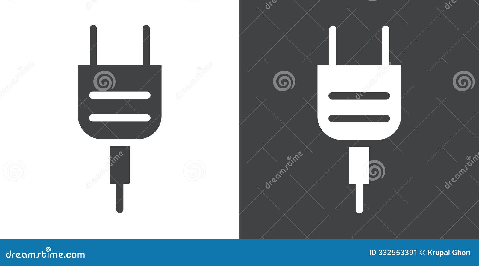Plug Icon Flat Set in Black and White Color Stock Vector - Illustration ...