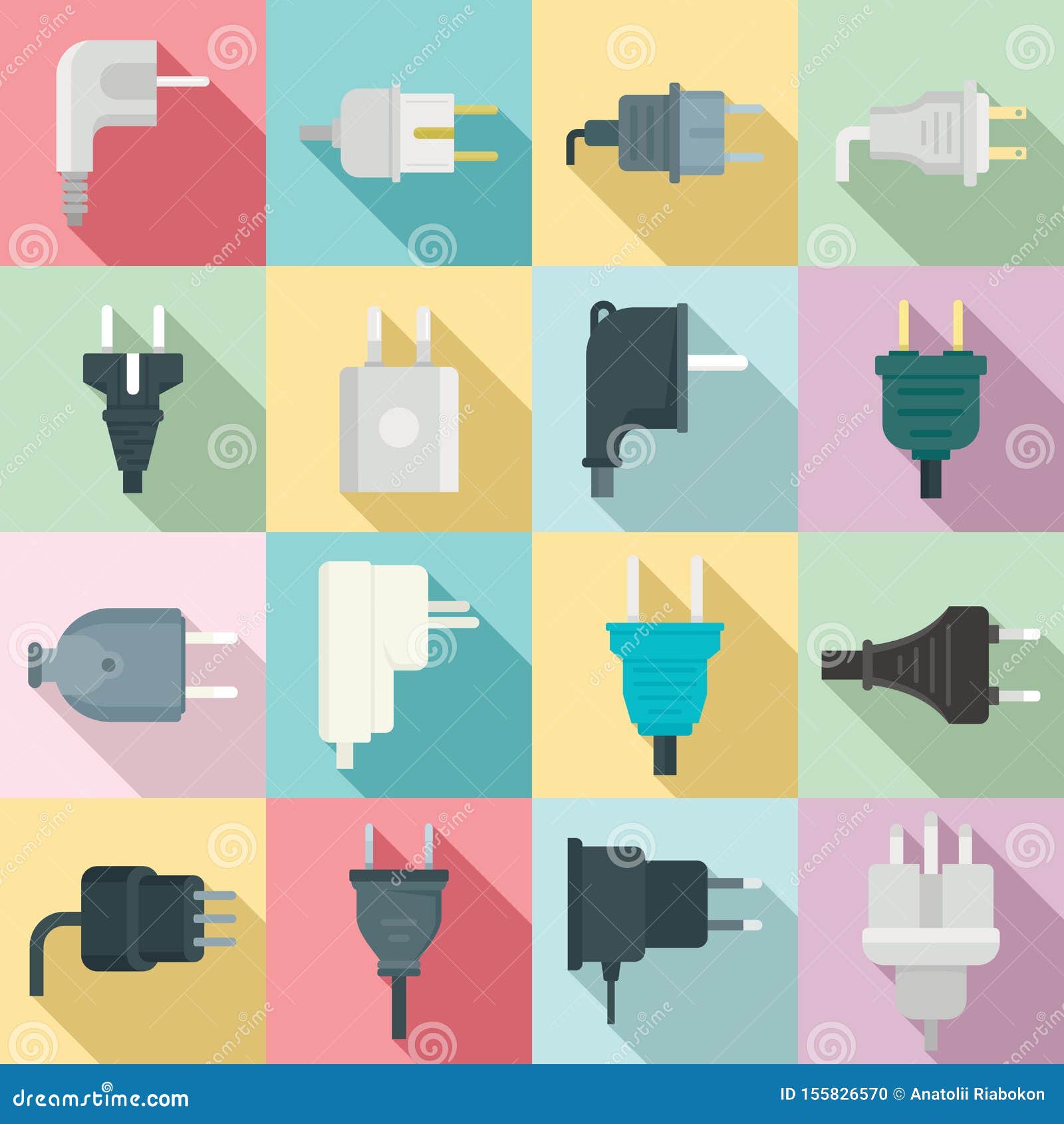 Plug icons set, flat style stock vector. Illustration of internet ...