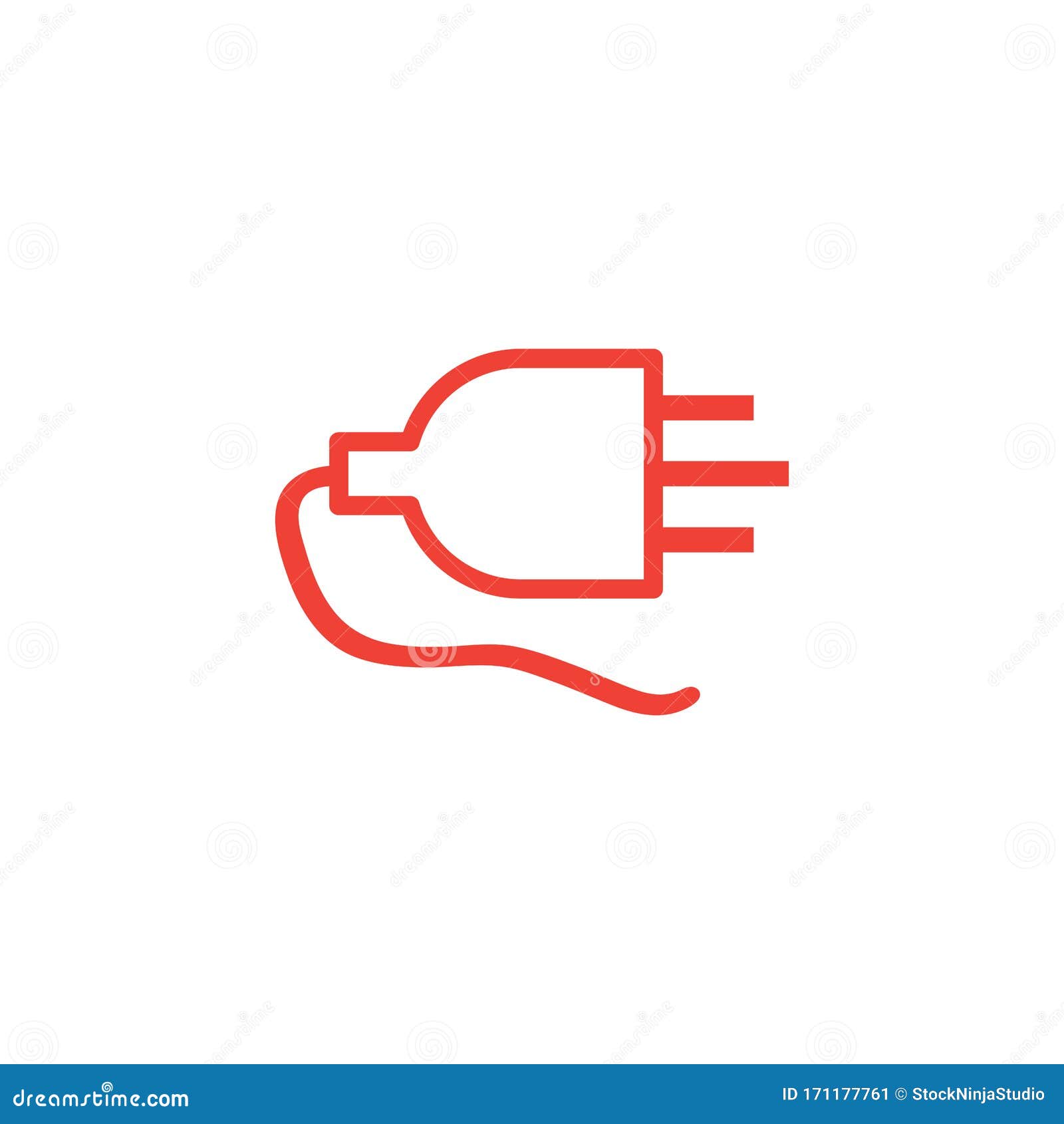 Plug Line Red Icon on White Background. Red Flat Style Vector ...