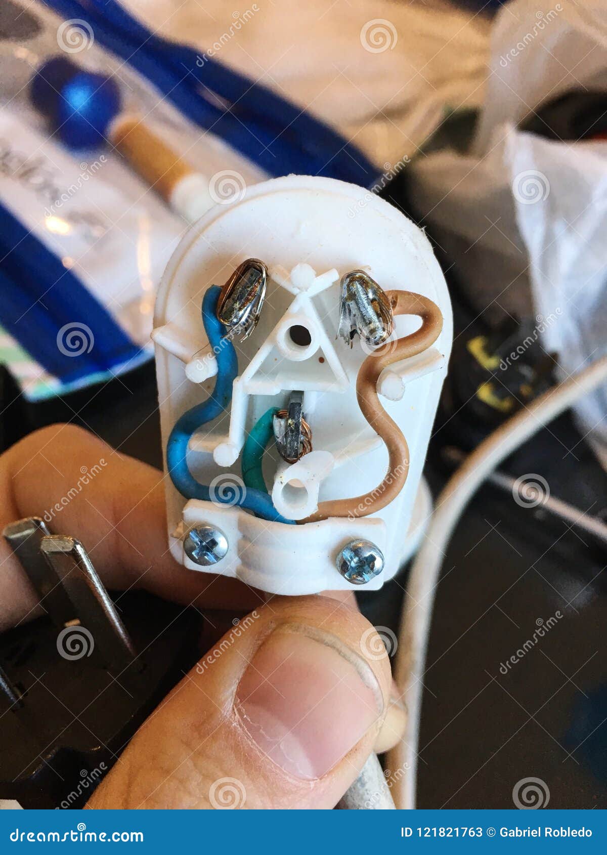 Plug stock image. Image of open, holding, repaired, hand - 121821763