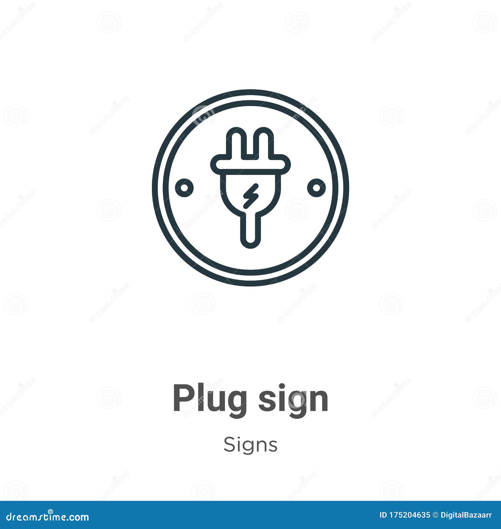 Plug Sign Outline Vector Icon. Thin Line Black Plug Sign Icon, Flat ...