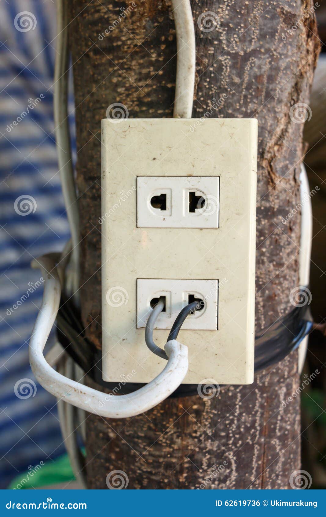 Plug Socket and Cable Connecting on Wooden Stock Photo - Image of ...