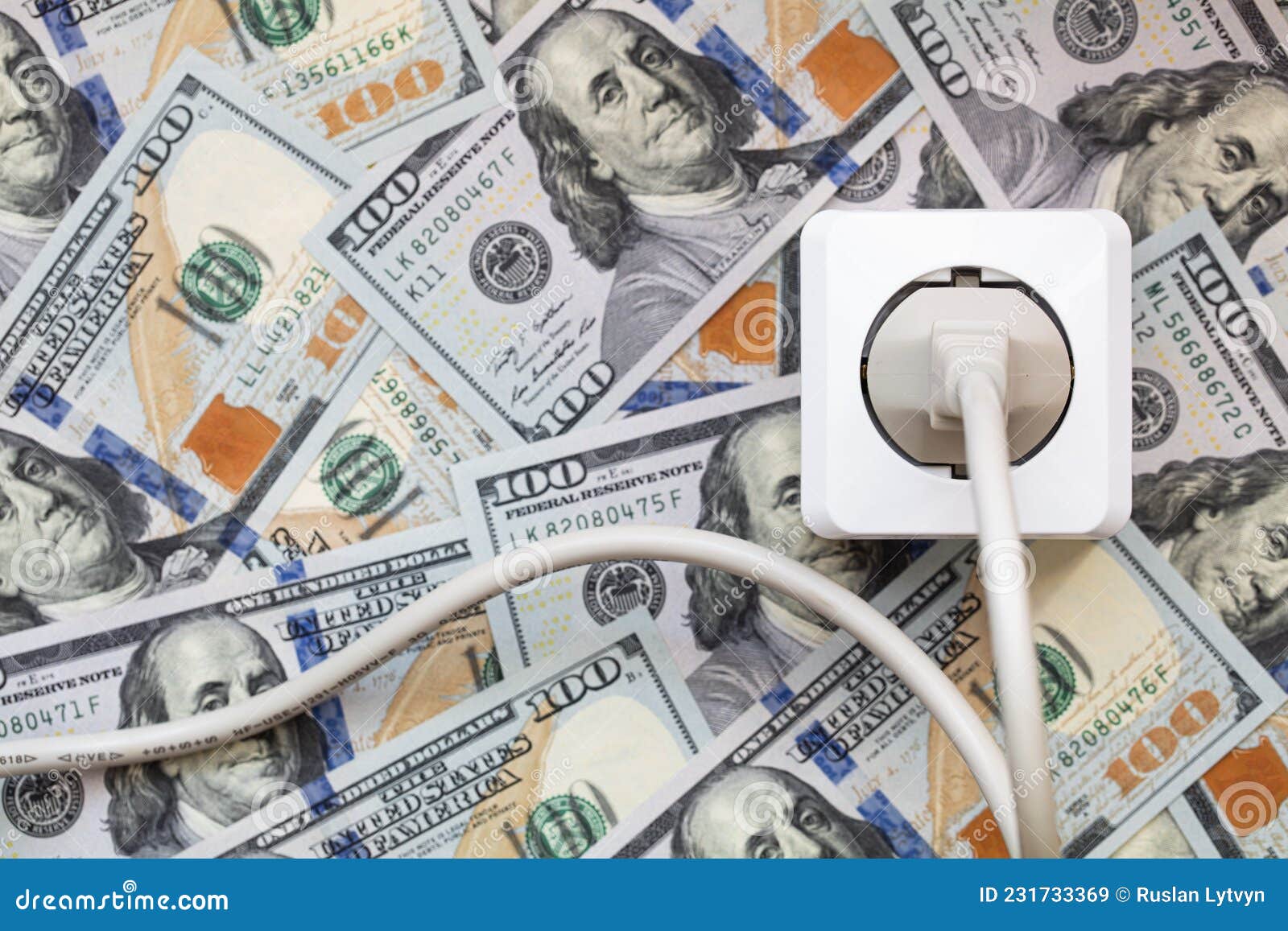 Plug and Socket on 100 Dollar Stock Image - Image of economy, energy ...