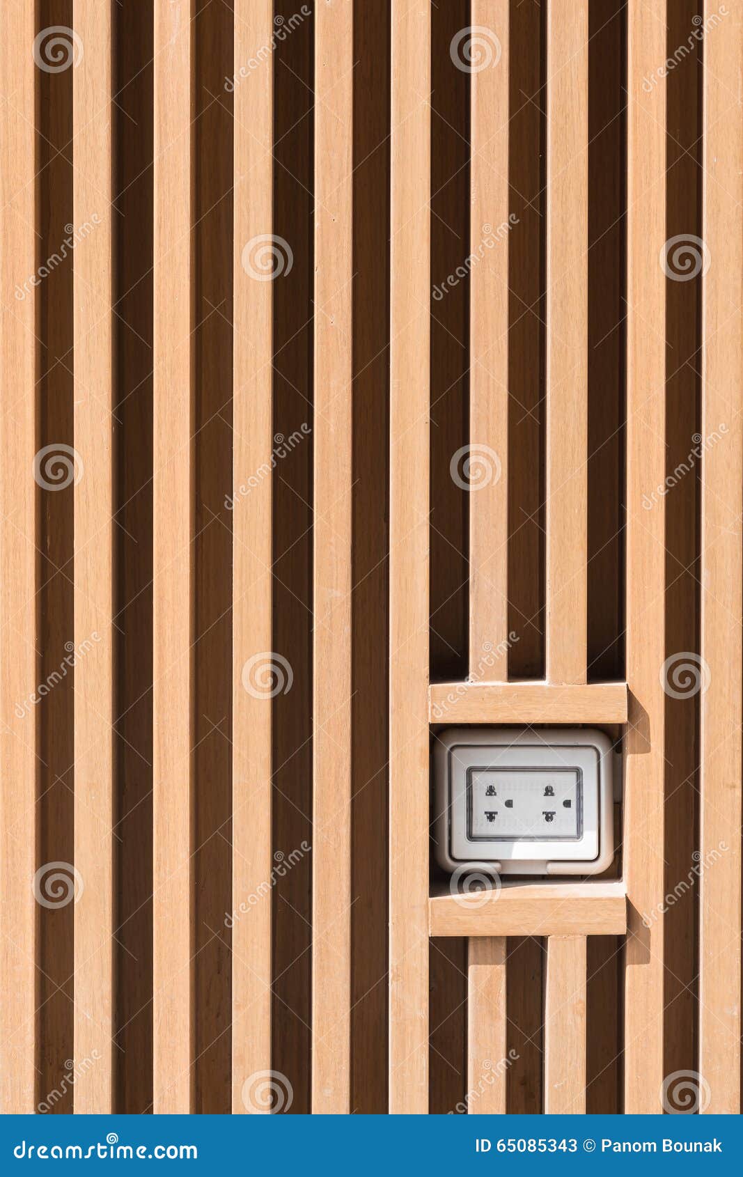 Plug Socket on Light Brown Wooden Wall Pattern Stock Image - Image of ...