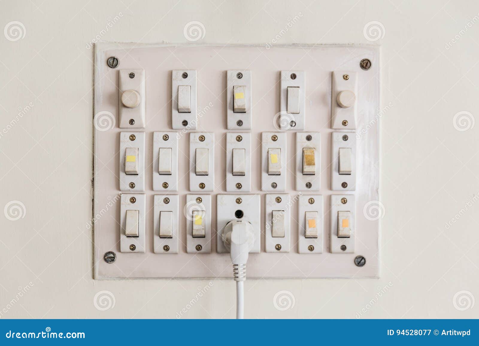 Plug and Switches Board on the Wall`s House in Kolkata, India. Stock ...