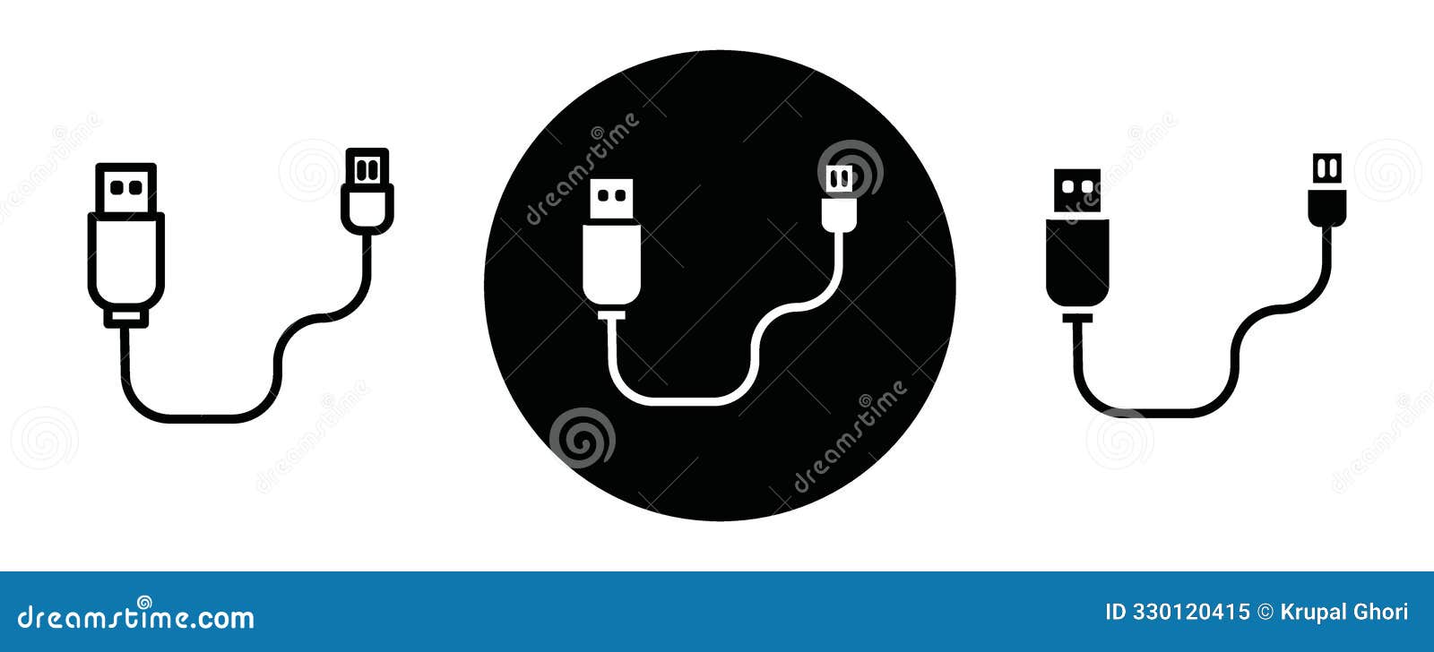 Plug USB Cable Outline Icon Collection or Set. Plug USB Cable Thin ...