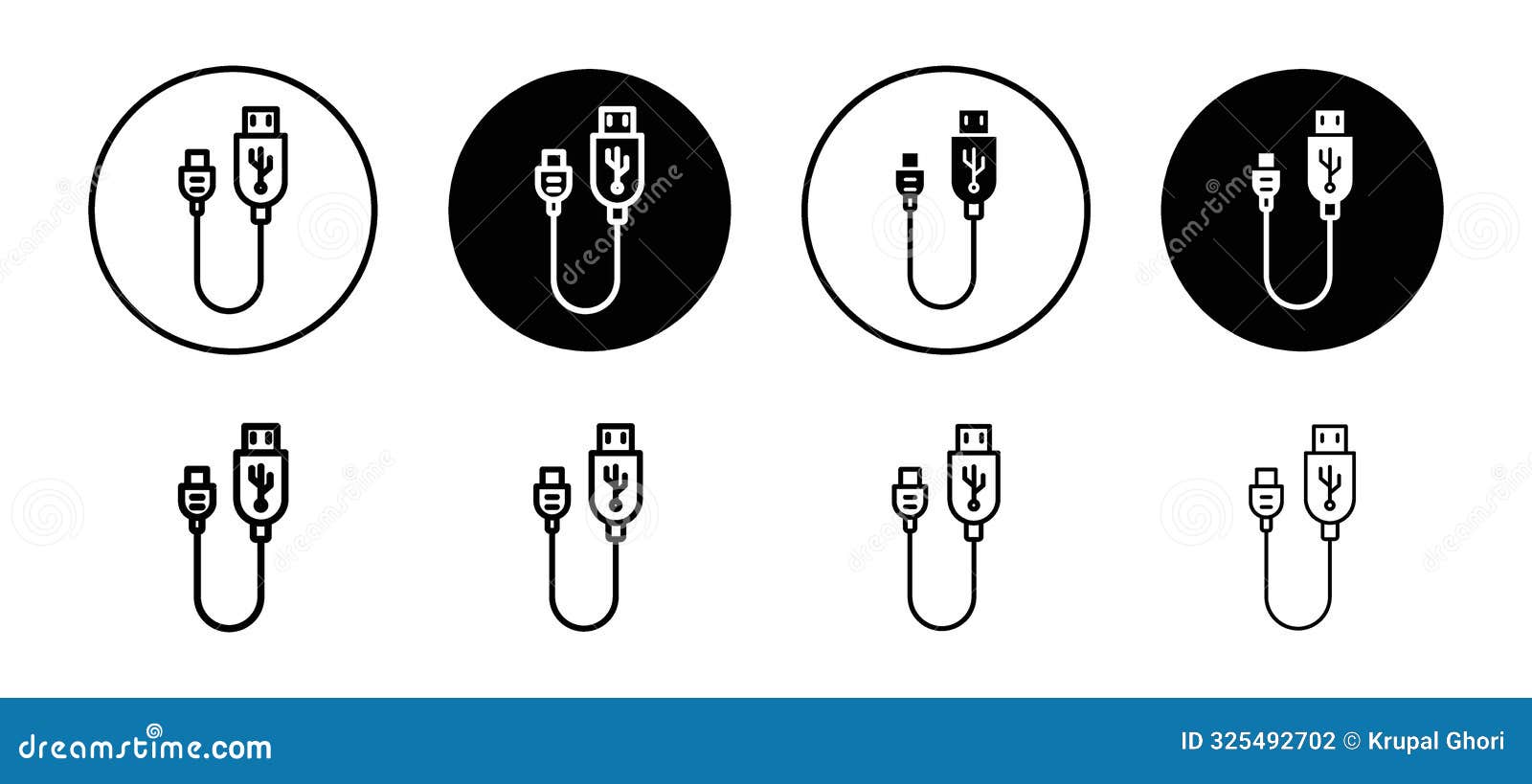 Plug USB Cable Vector Icon Set Collection. Plug USB Cable Outline Flat ...