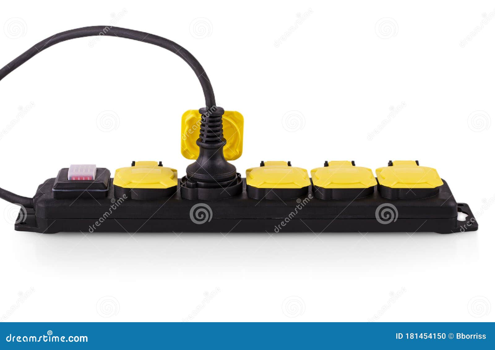Plugged Electric Devices in an Extension Yellow Cord Isolated Stock ...