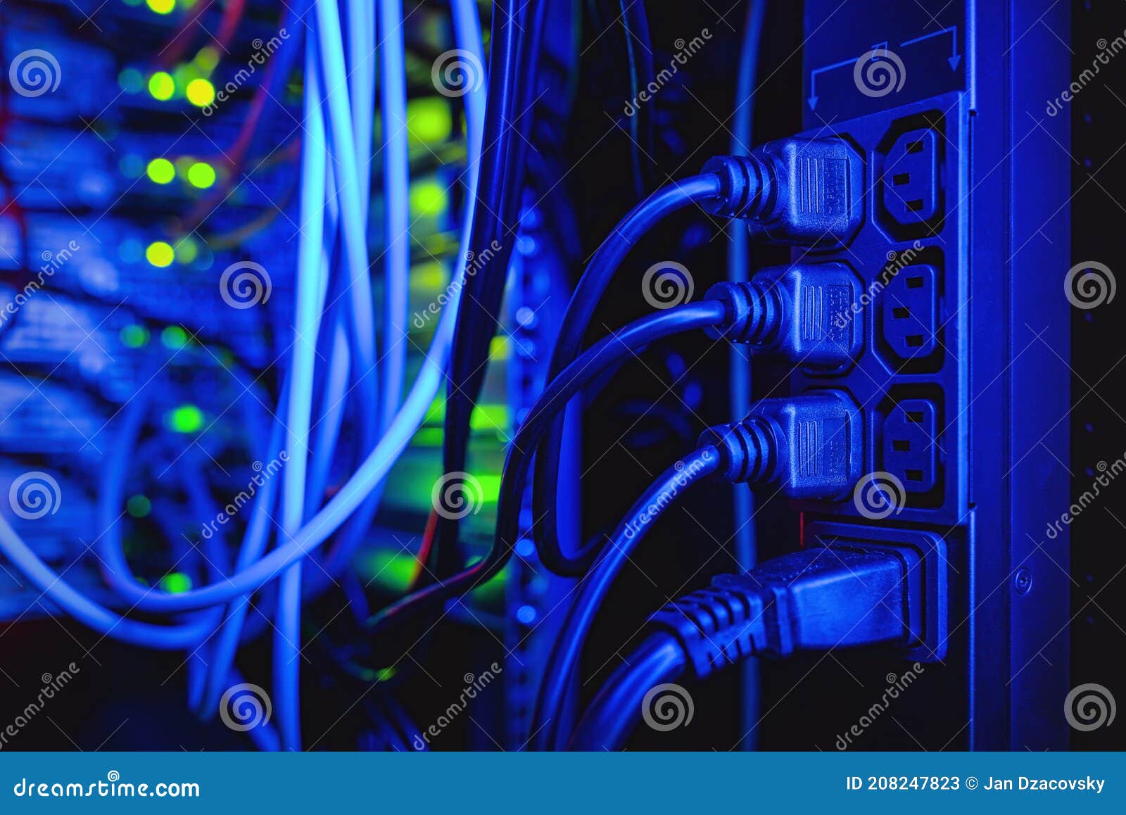 Plugged IEC Power Cables To IEC Sockets in a Server Rack. Stock Image ...