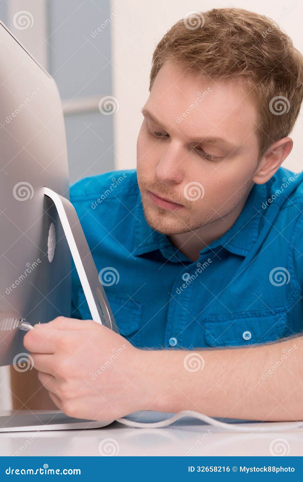 Plugging cable. stock photo. Image of concentrated, connection - 32658216
