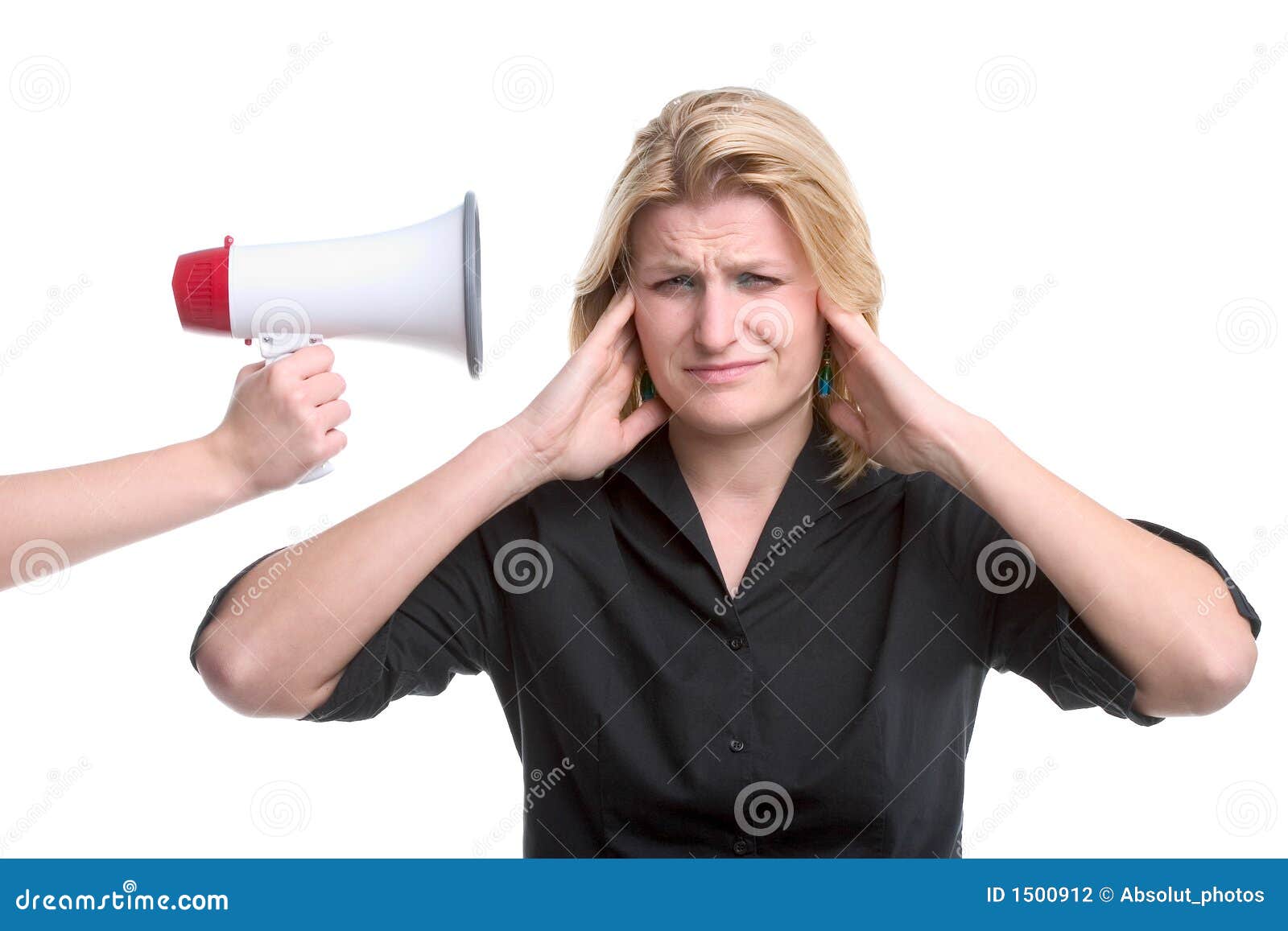 Plugging ears stock photo. Image of adult, megaphone, mobbing - 1500912