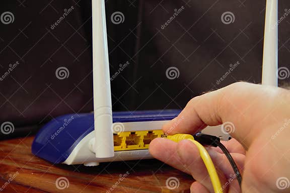 Plugging a Network Cable into a Wifi Router Stock Photo - Image of ...