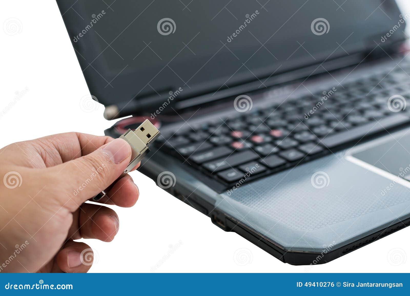 Plugging Removable Flash Disk Memory into Laptop Stock Photo - Image of ...
