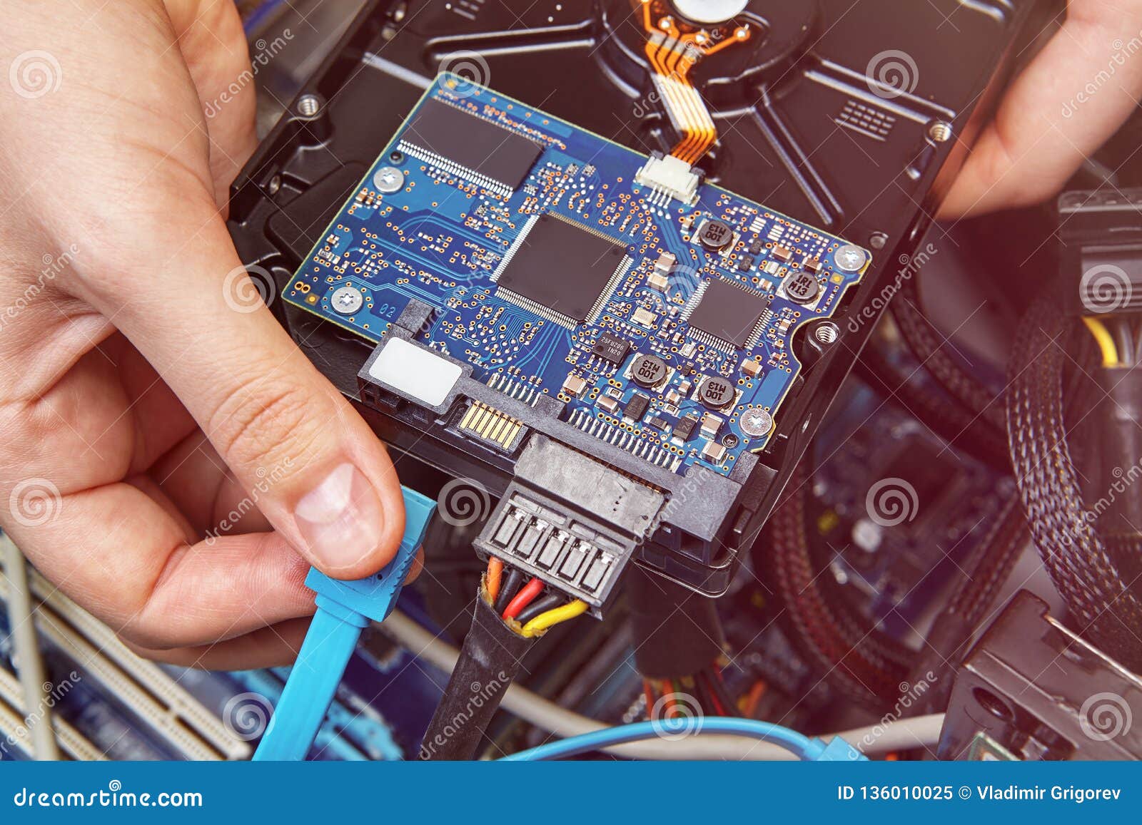 Plugging in SATA Data Cable To HDD Stock Image - Image of disc ...