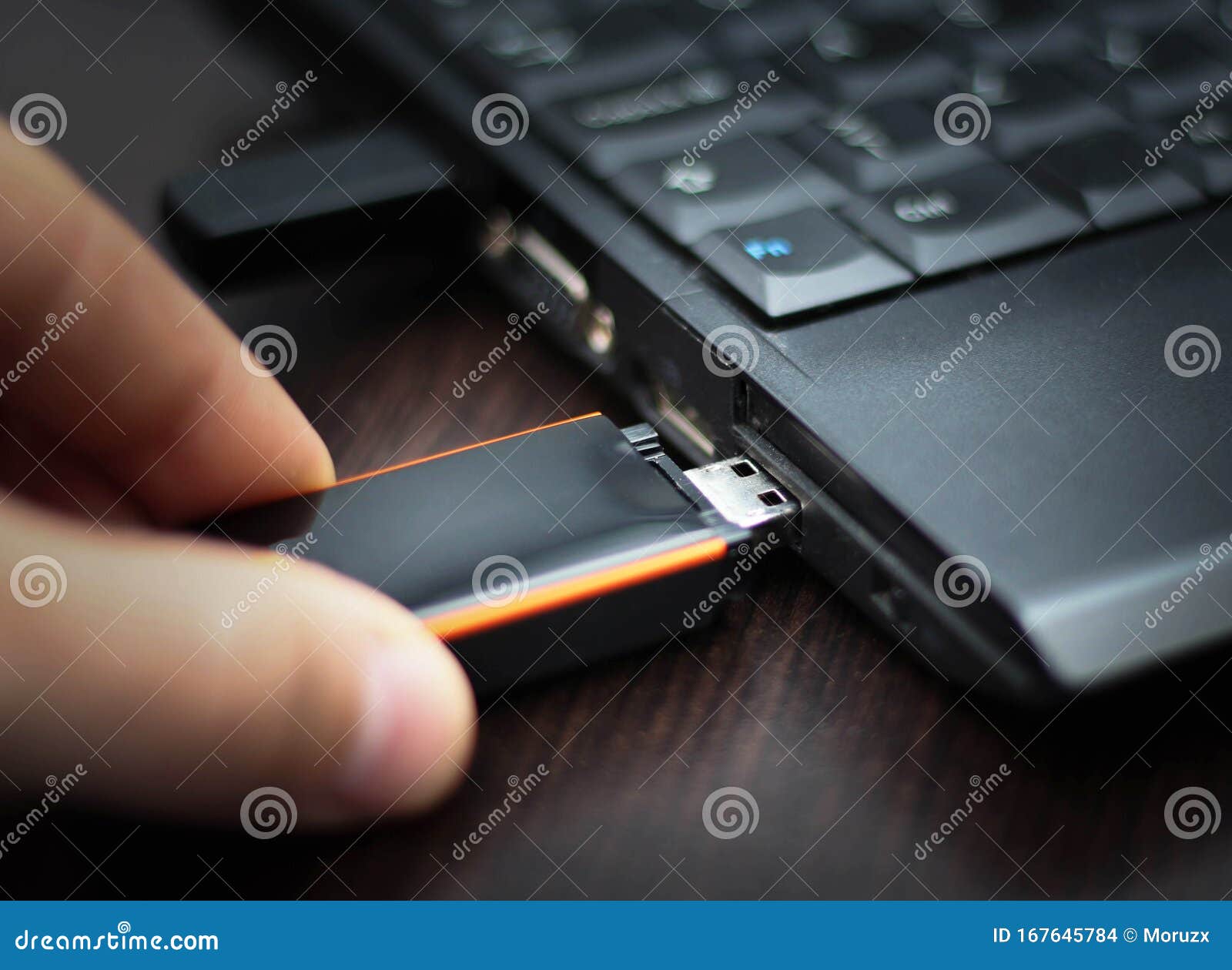 Plugging in a USB Stick Device Stock Photo - Image of computer, serial ...